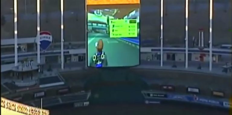 News Chopper catches stadium staff playing Mario Kart on the scoreboard